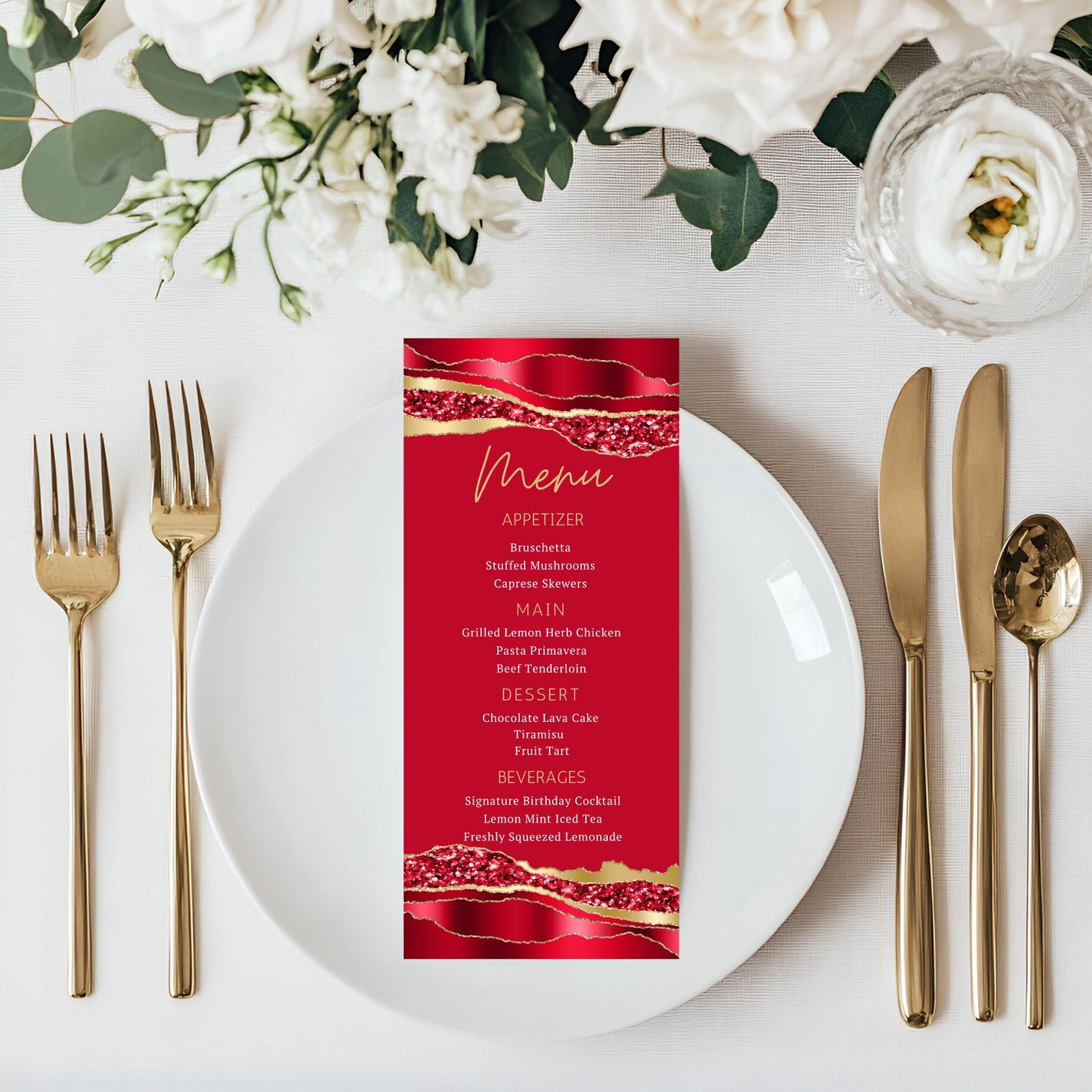 Special Event Menu Card Template in Red and Gold – DigitalOneDesign